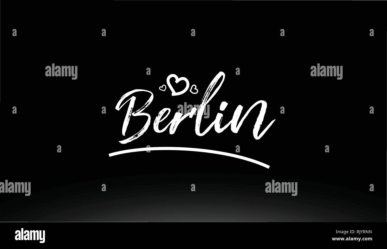 berlin black and white city hand written text with heart for logo or ...
