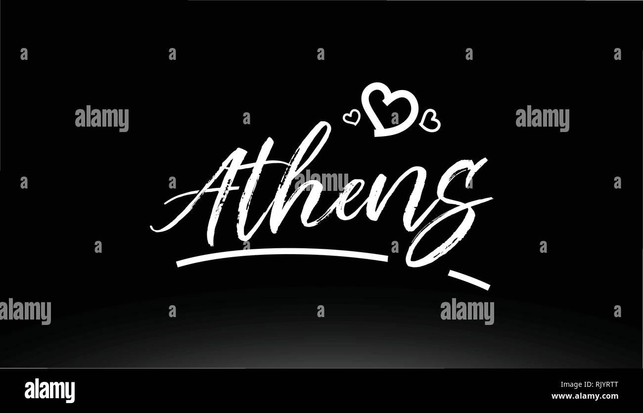 athens black and white city hand written text with heart for logo or ...