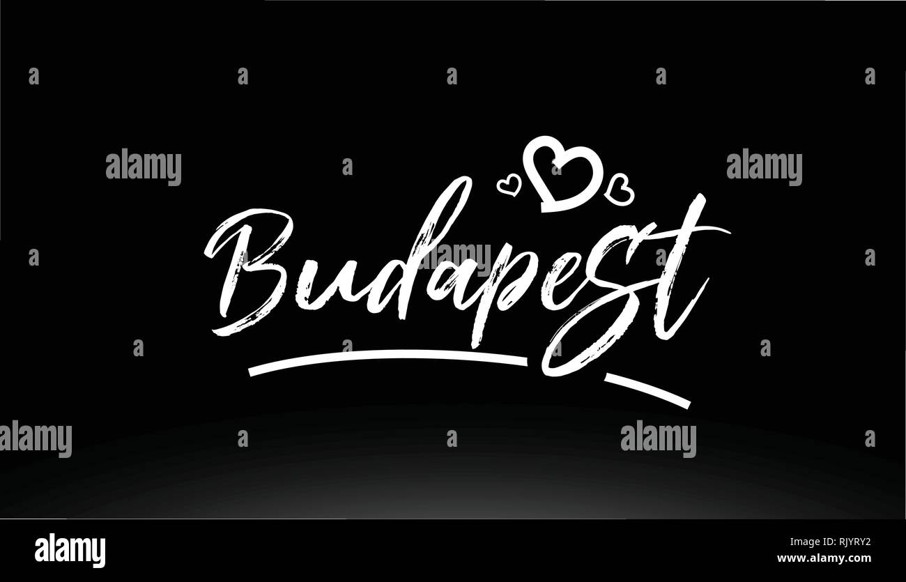 budapest black and white city hand written text with heart for logo or ...