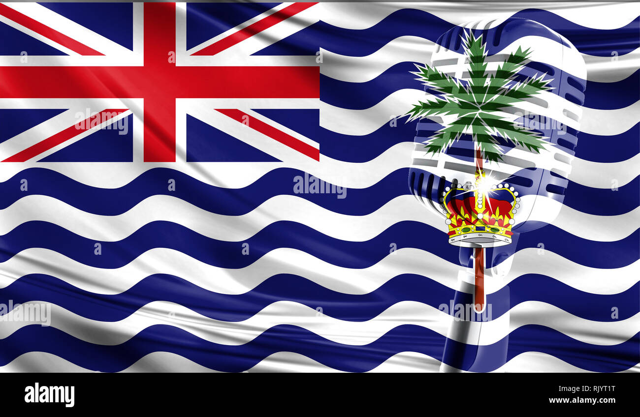 Microphone on fabric background of flag of British Territory in the ...
