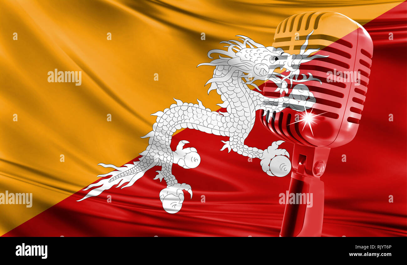 Microphone on fabric background of flag of Butane close-up Stock Photo ...