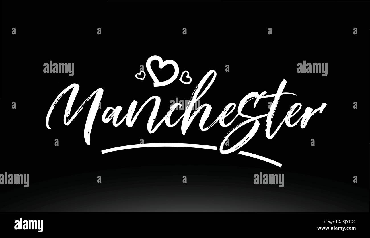 manchester black and white city hand written text with heart for logo ...