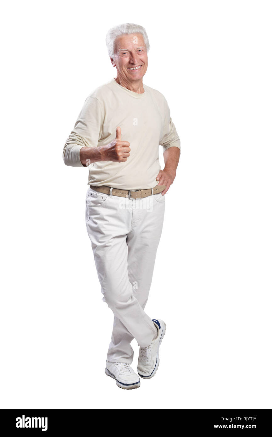 Full growth, senior man posing isolated on white background Stock Photo ...