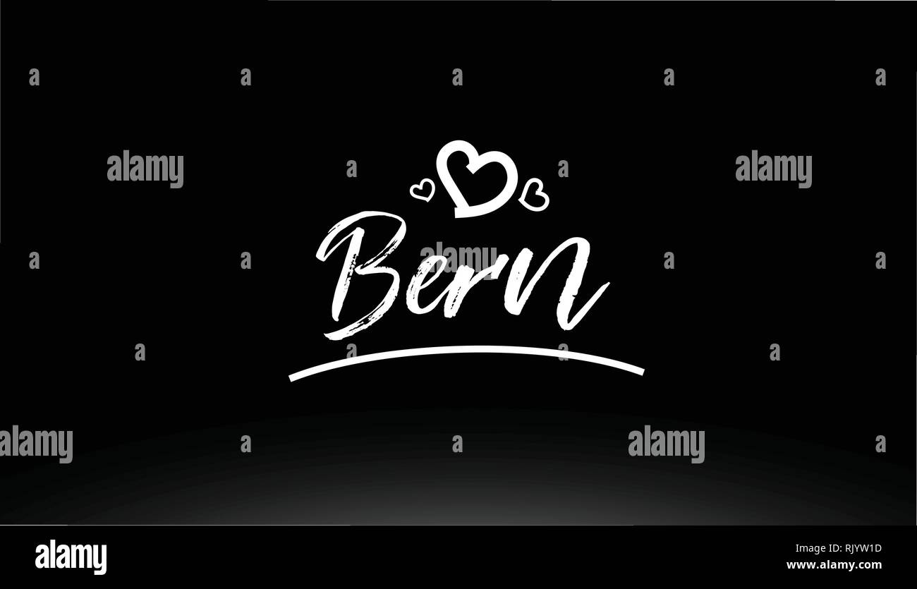 bern black and white city hand written text with heart for logo or ...