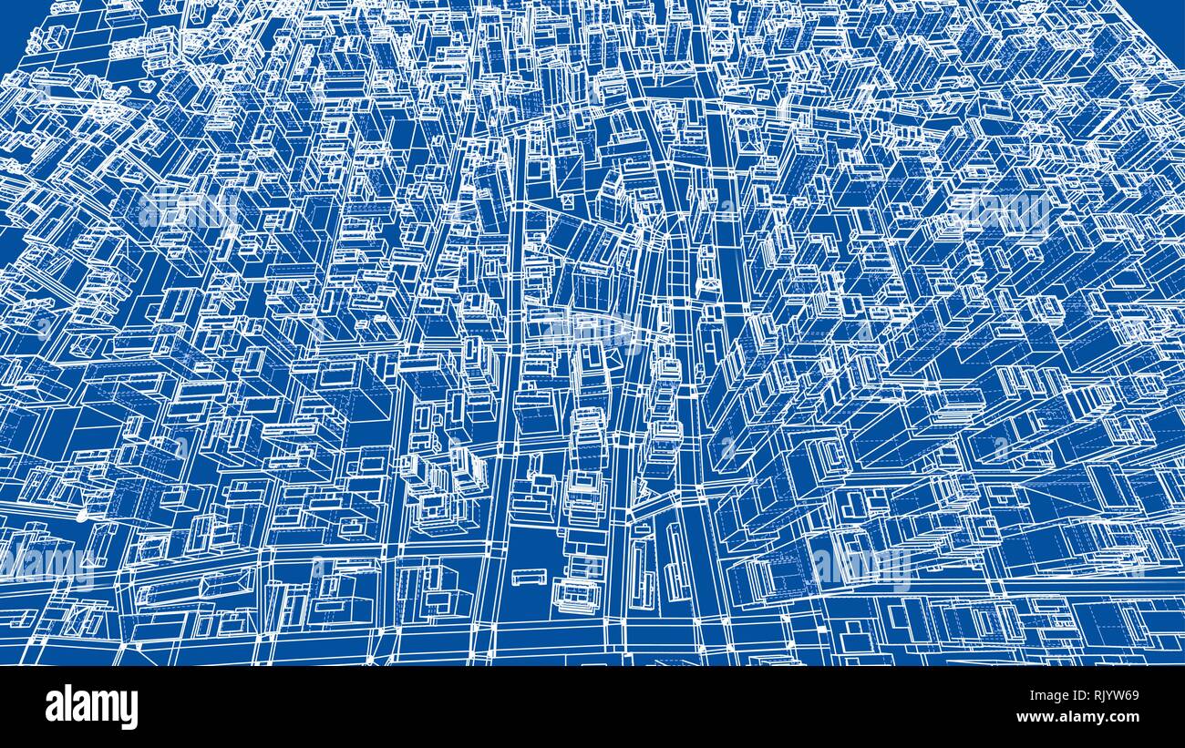 Perspective 3d render wireframe blueprint Stock Vector Images - Alamy