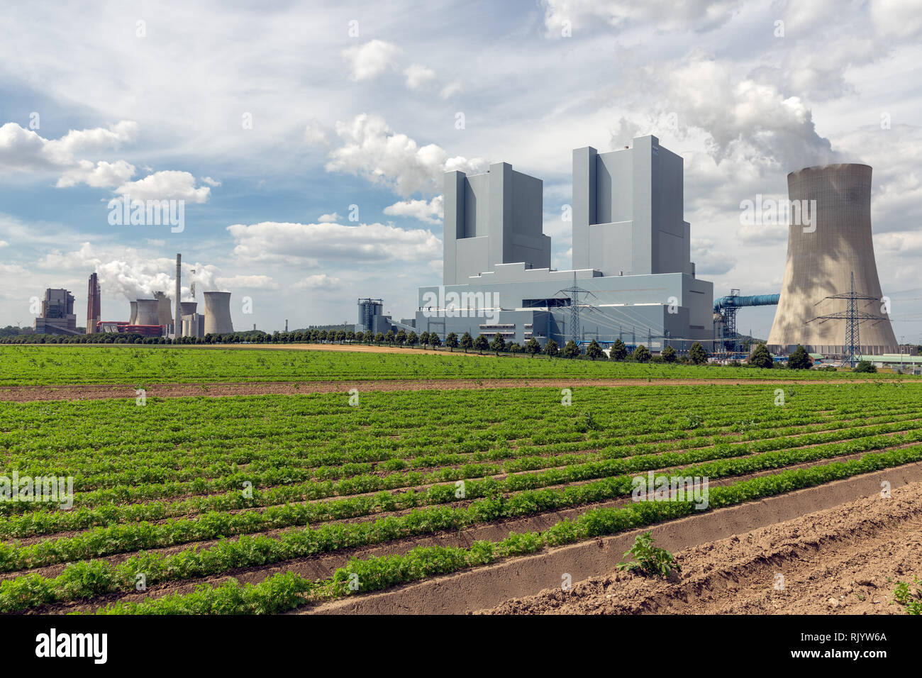 Coal-fired power plant near lignite mine Garzweiler in Germany Stock ...