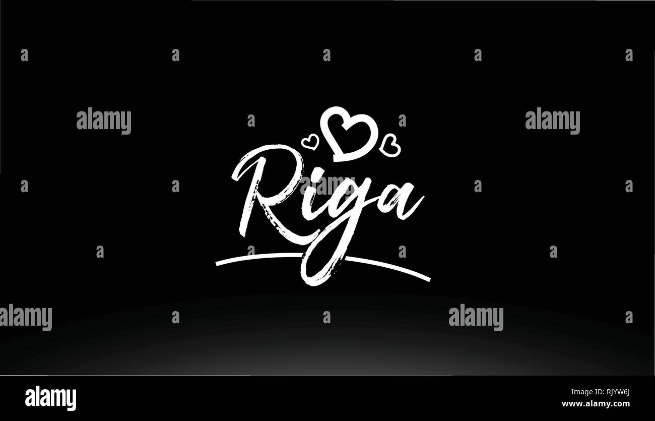riga black and white city hand written text with heart for logo or ...