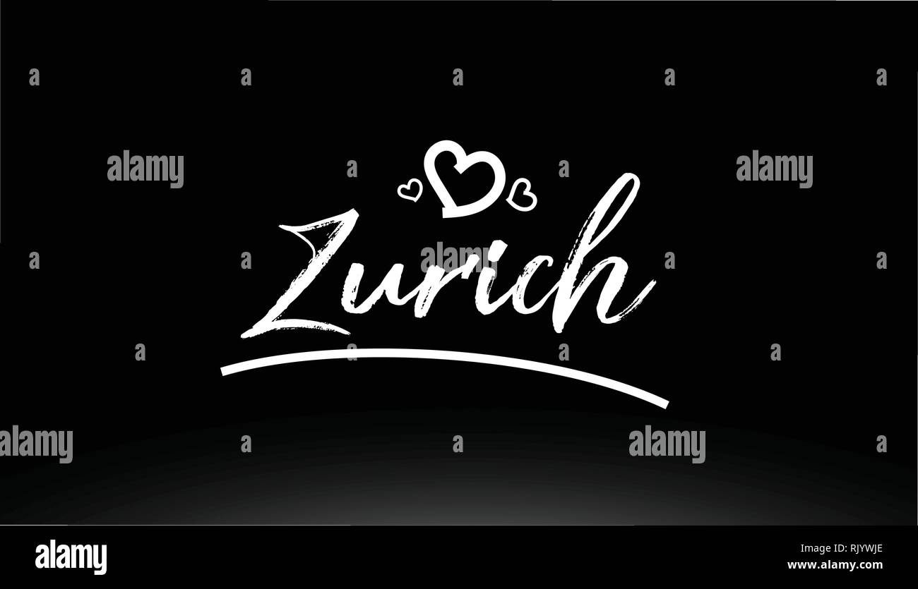 zurich black and white city hand written text with heart for logo or ...