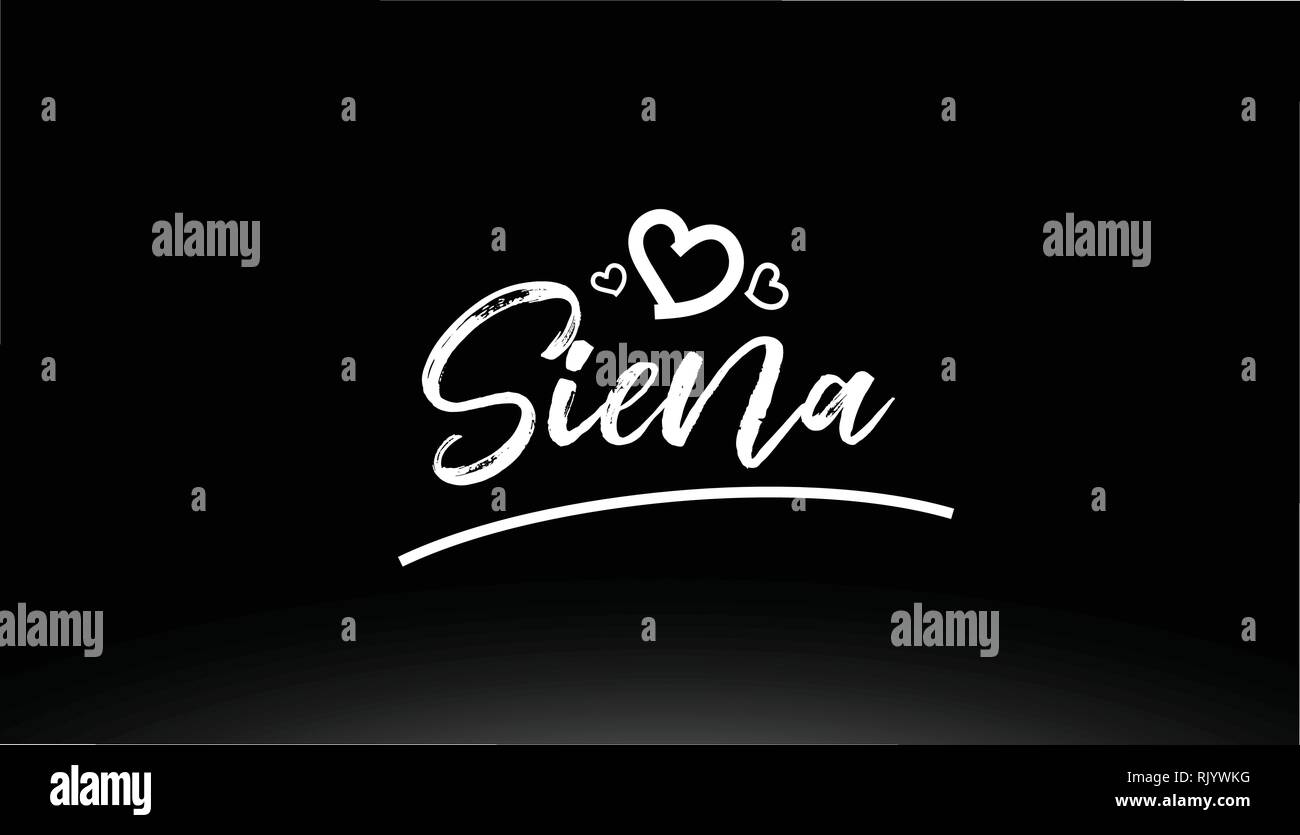 siena black and white city hand written text with heart for logo or ...