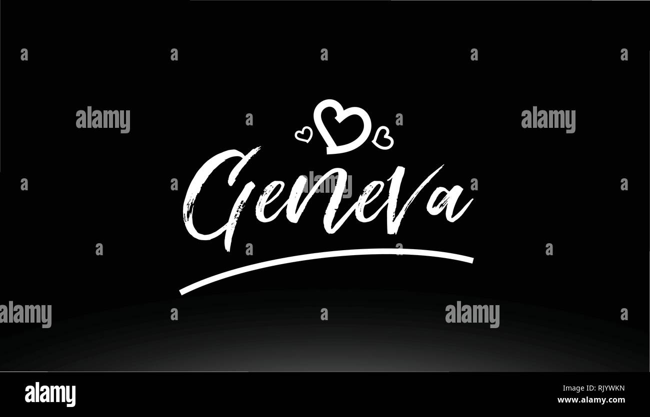 geneva black and white city hand written text with heart for logo or ...
