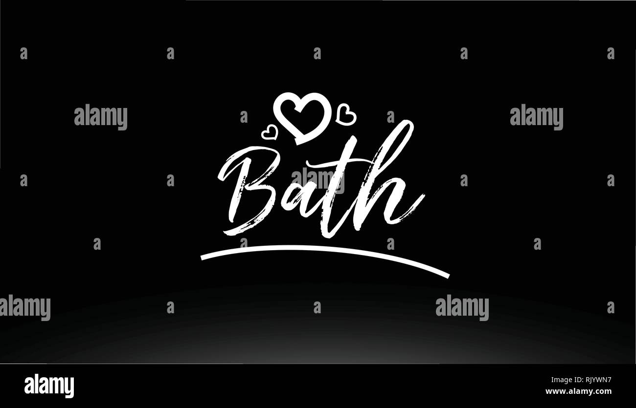 bath black and white city hand written text with heart for logo or ...