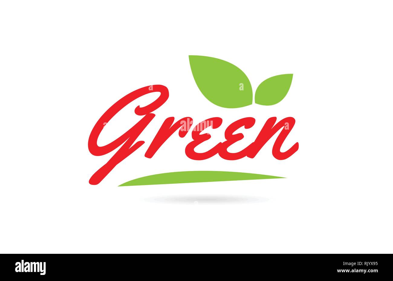 Green hand written word text for typography design in red color with ...