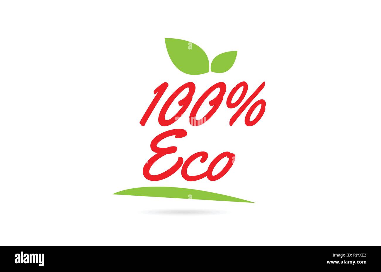 100% Eco hand written word text for typography design in red color with ...