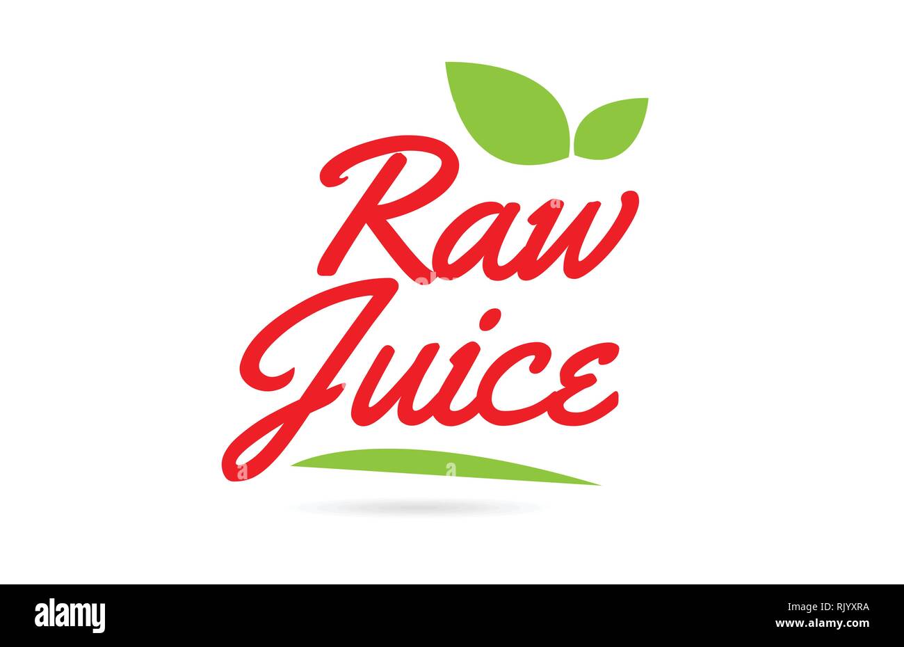Raw Juice hand written word text for typography design in red color ...