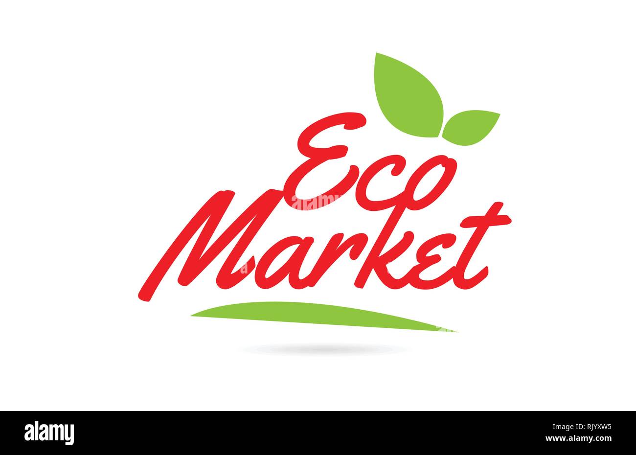Eco Market hand written word text for typography design in red color ...