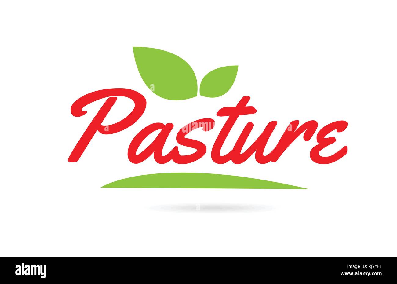 Pasture hand written word text for typography design in red color with ...