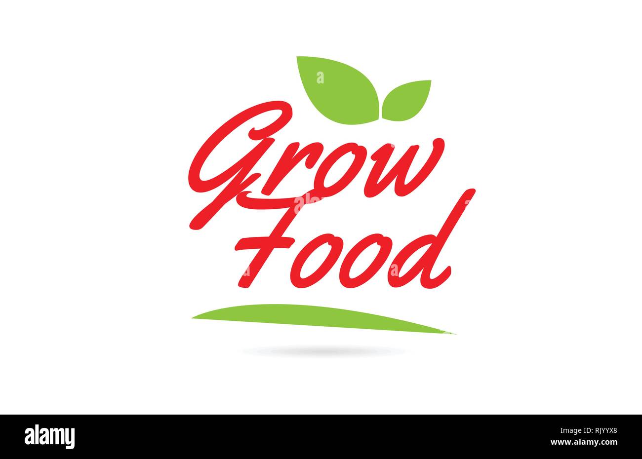 Grow Food hand written word text for typography design in red color ...