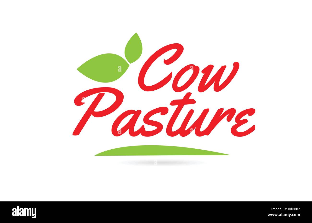 Cow Pasture hand written word text for typography design in red color ...