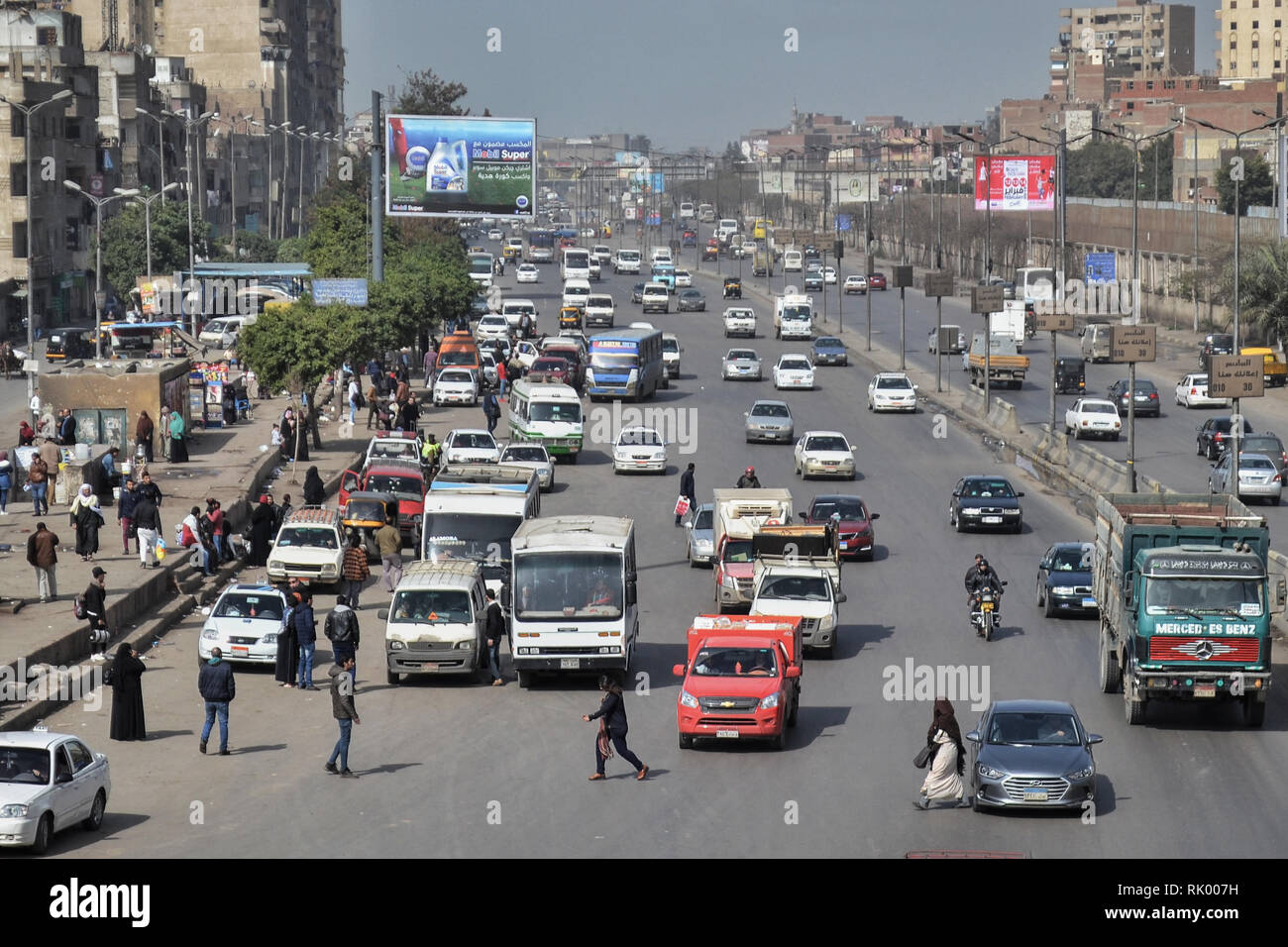 Cairo, Egypt. 07th Feb, 2019. A general view shows vehicles driving ...
