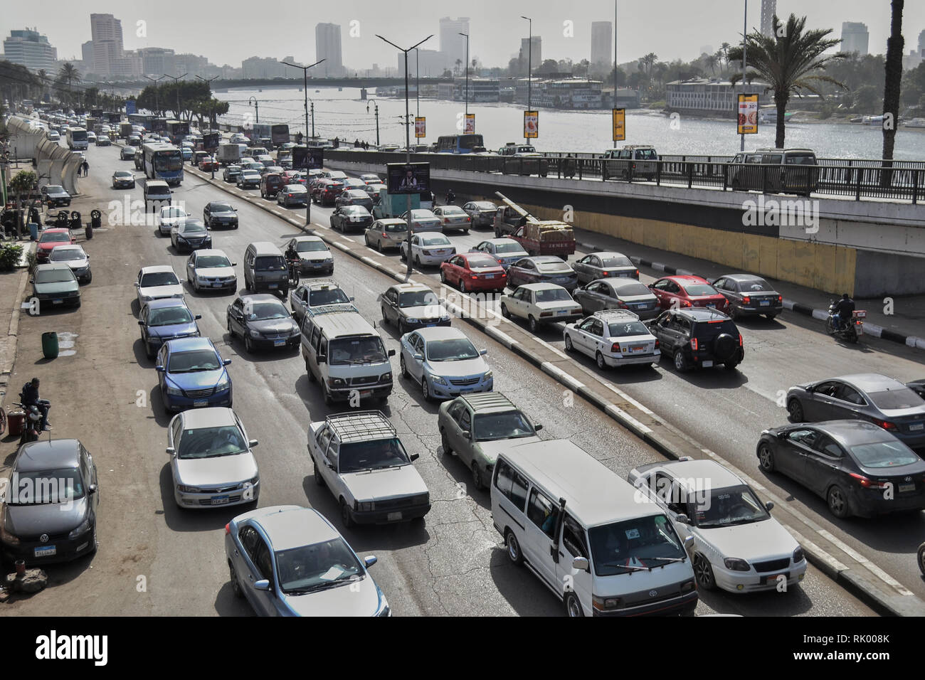 Cairo, Egypt. 07th Feb, 2019. A general view shows vehicles driving ...