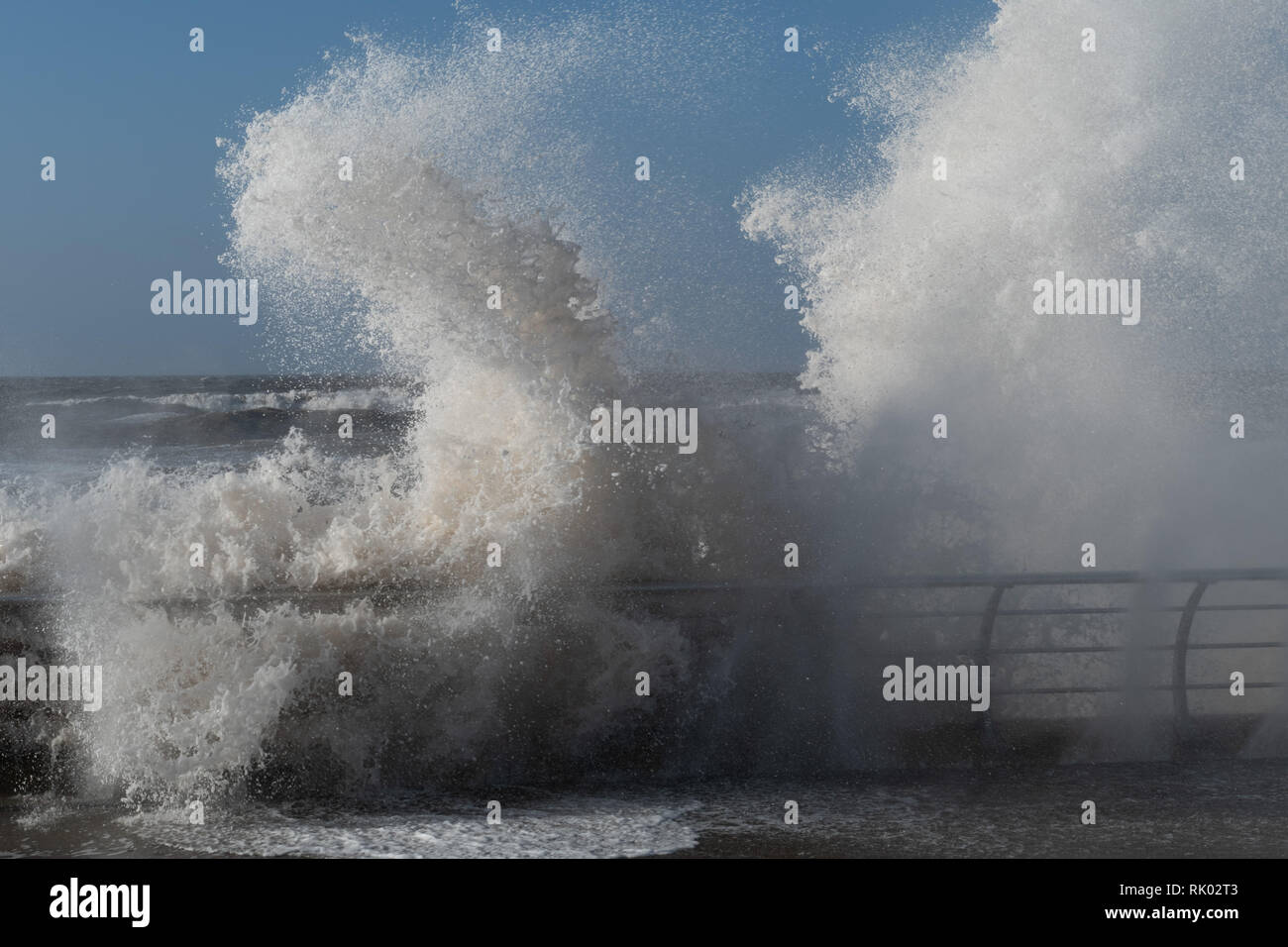 Blackpool, UK. 8th Feb, 2019. Weather news. Stormy seas hit the resort ...