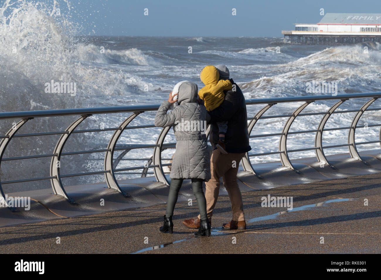 Blackpool, UK. 8th Feb, 2019. Weather news. Stormy seas hit the resort ...