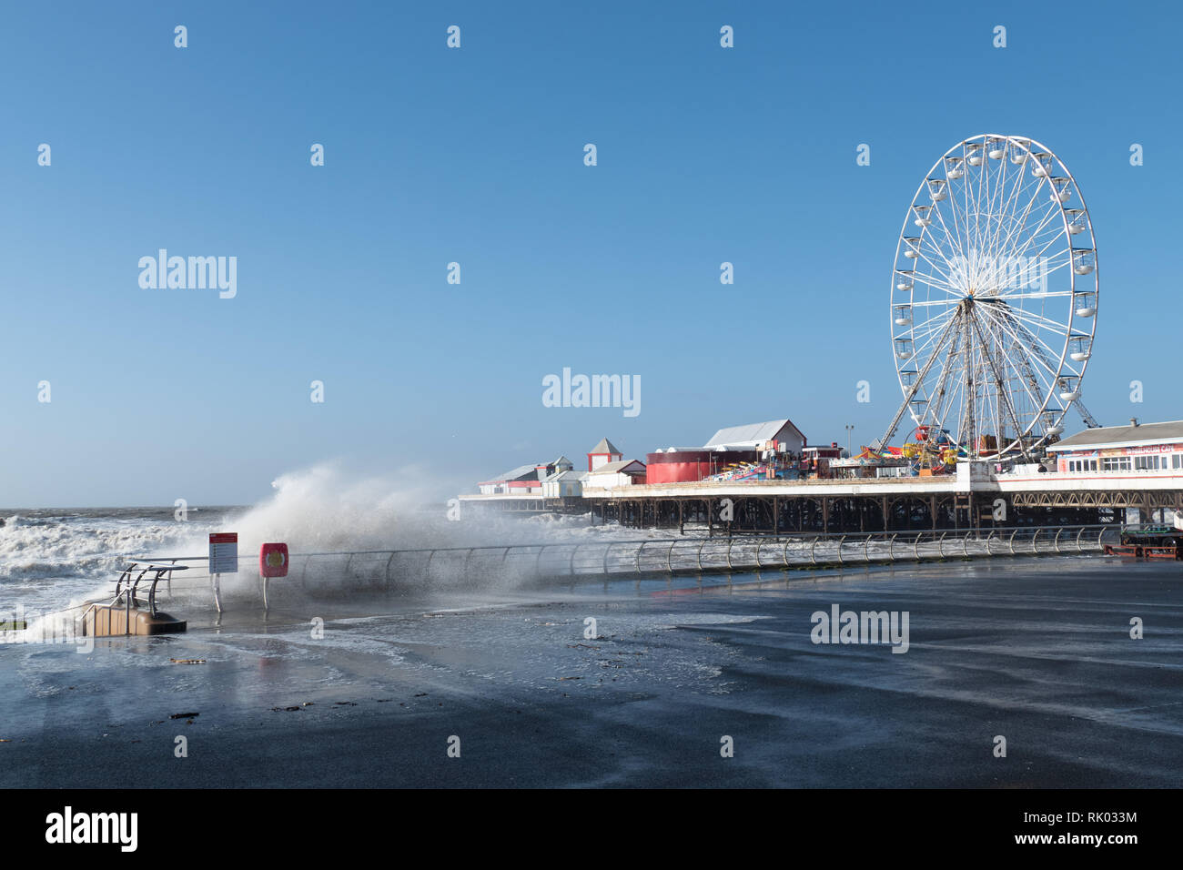 Blackpool, UK. 8th Feb, 2019. Weather news. Stormy seas hit the resort ...
