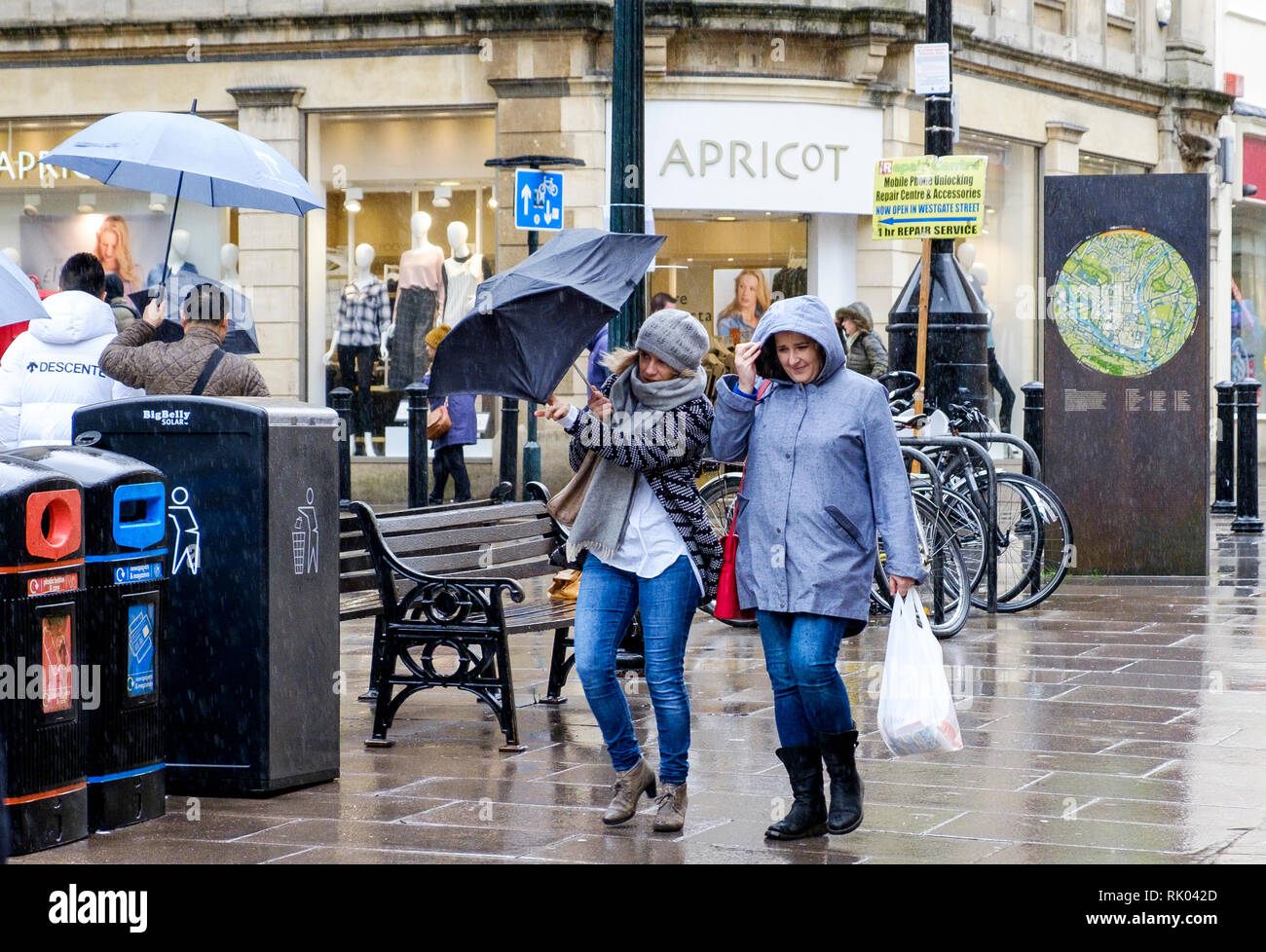 Bath, UK. 8th February, 2019. As storm Eric brings gales and heavy rain ...