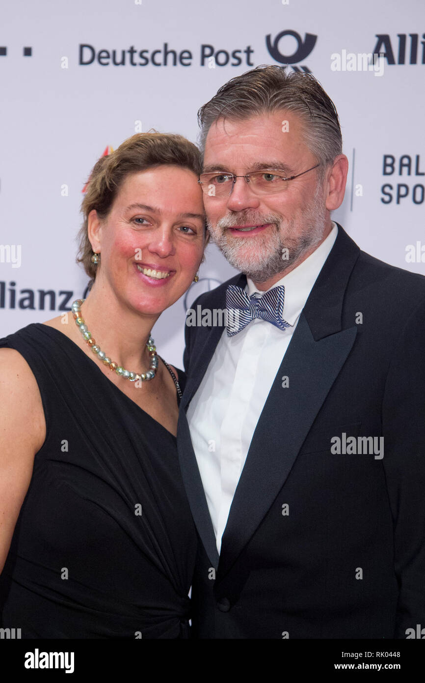 Wiesbaden, Deutschland. 02nd Feb, 2019. Steffi NERIUS; former javelin thrower, with companion ...