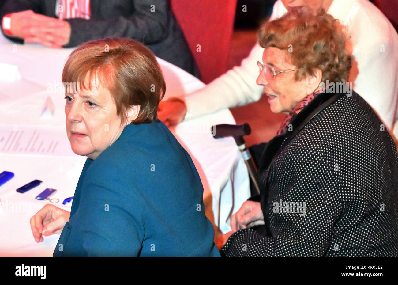 Templin, Germany. 08th Feb, 2019. Chancellor Angela Merkel (CDU) sits ...