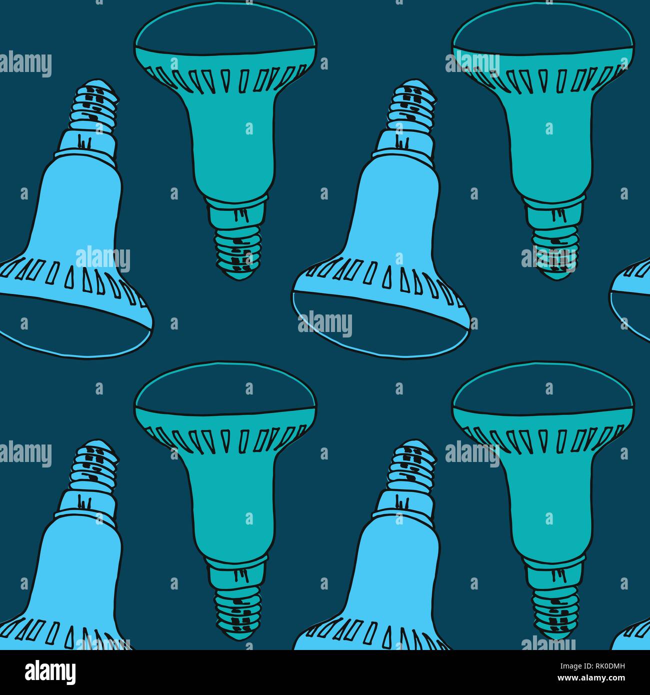 Hand drawn LED light bulbs vector pattern in blue colors palette Stock ...