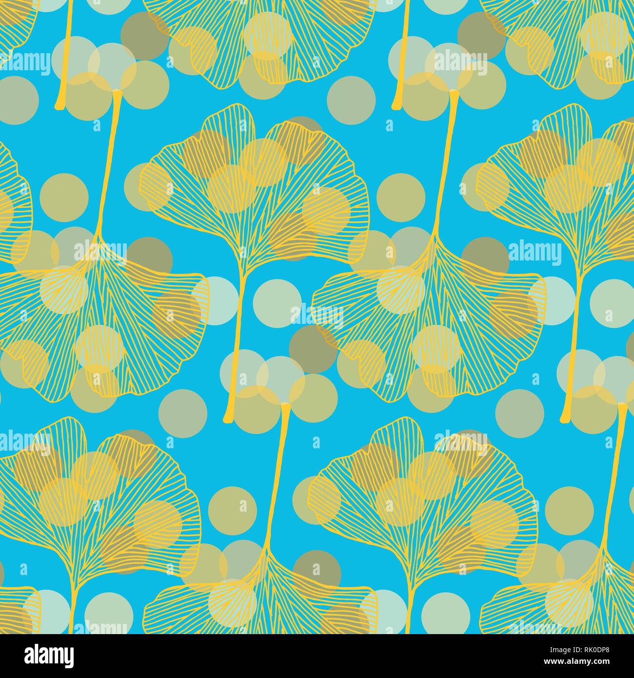 Ginkgo leaves vector pattern in golden and turquoise blue colors ...
