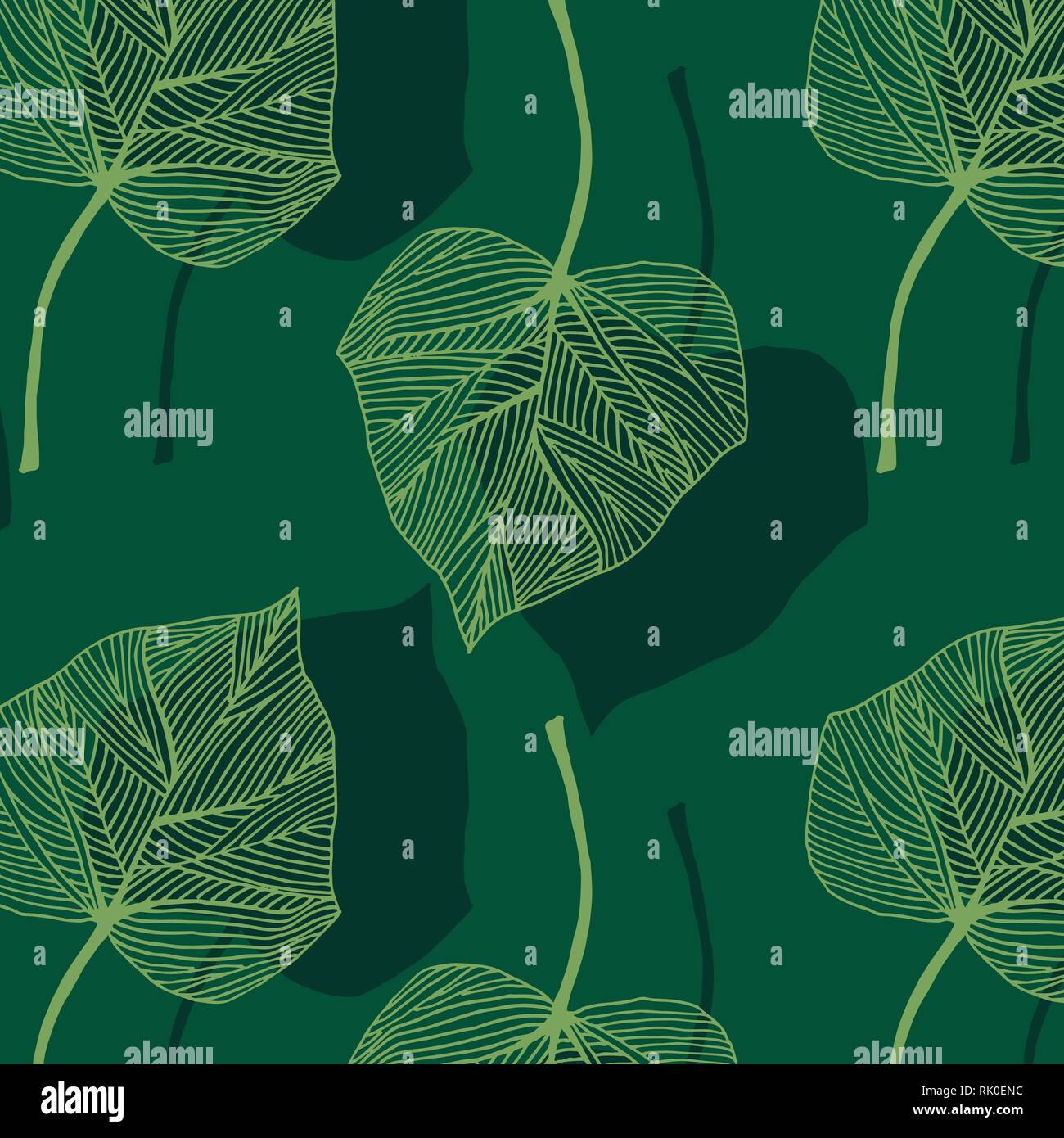 Hand drawn overlap Ivy leaves spring vector pattern in yellow and green ...