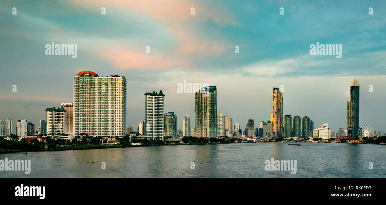 Cityscape of modern building near the river in the morning. Modern ...