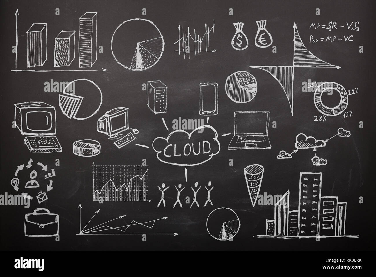 Business concept - sketch with schemes and graphs on chalkboard Stock ...