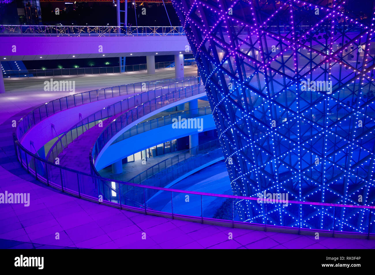 Colored Walkways at Night Stock Photo - Alamy