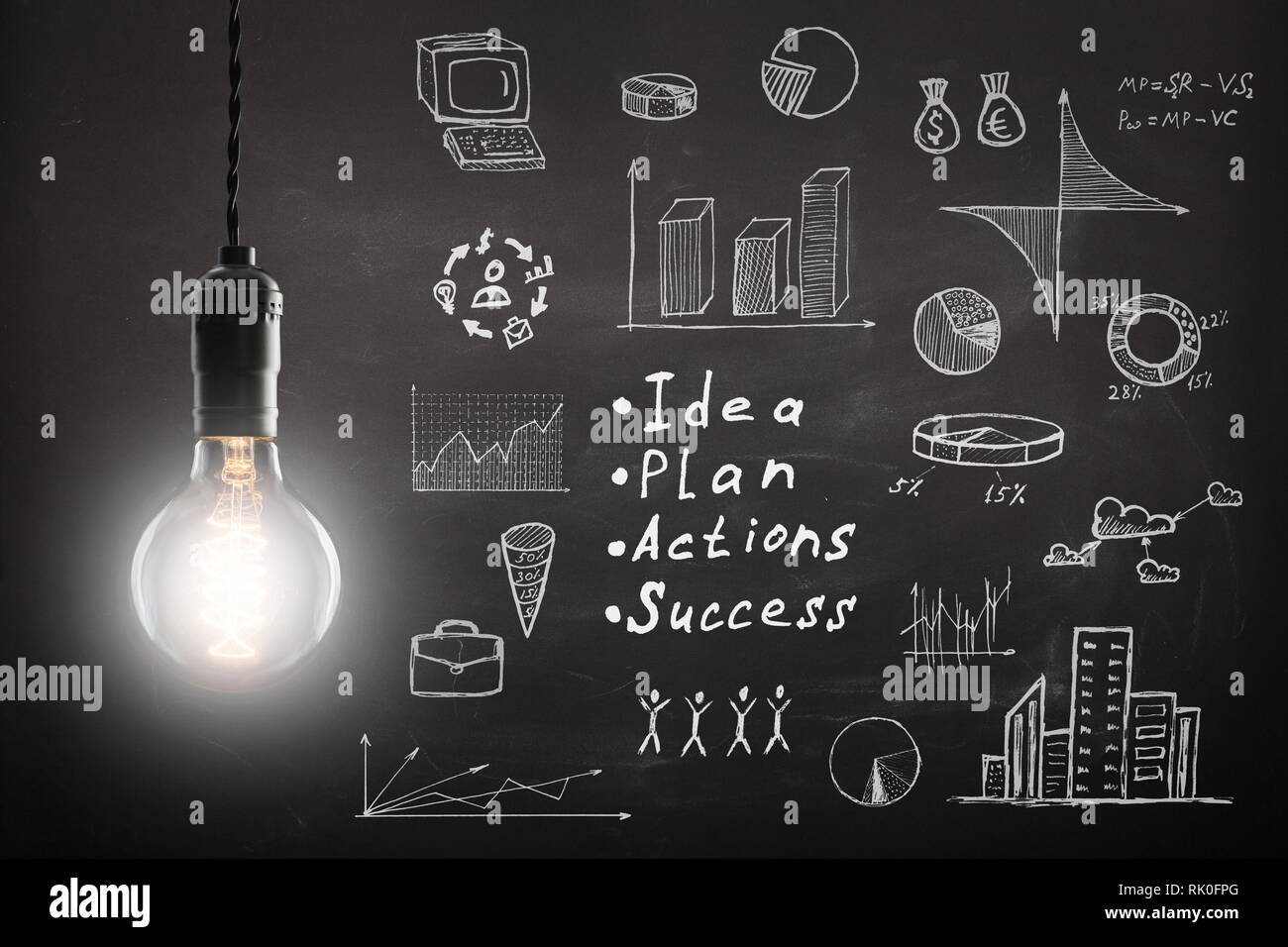 Business concept - sketch with schemes and graphs on chalkboard Stock ...