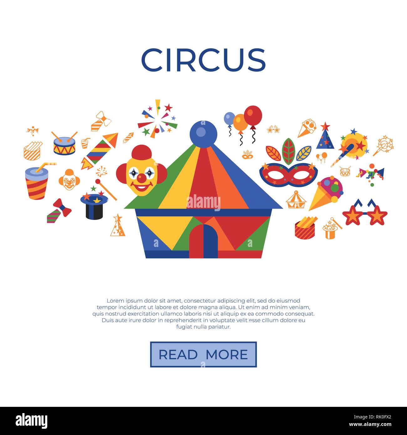 Digital vector carnival and circus simple icons, flat style ...