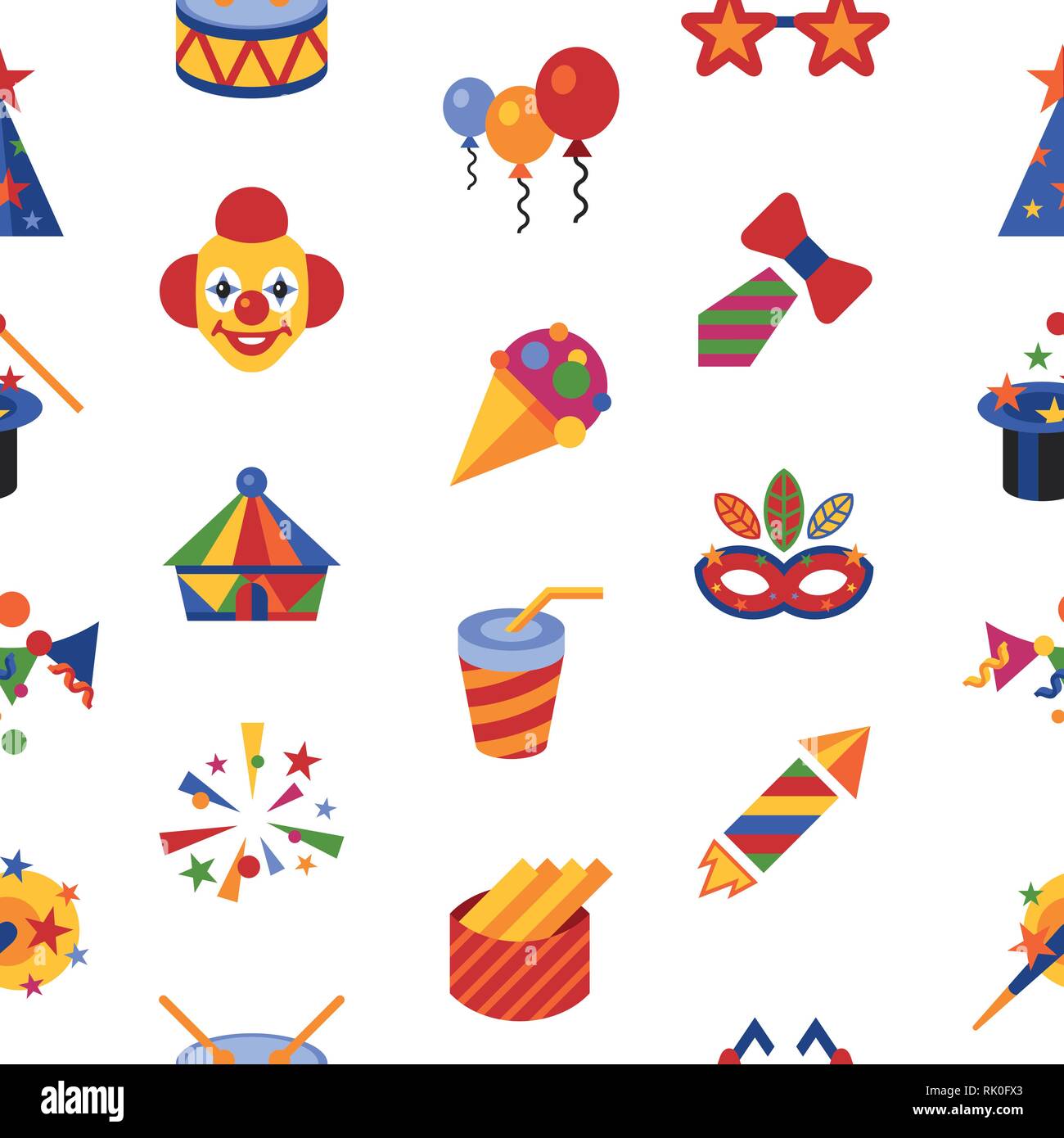 Digital vector carnival and circus simple icons, flat style seamless ...