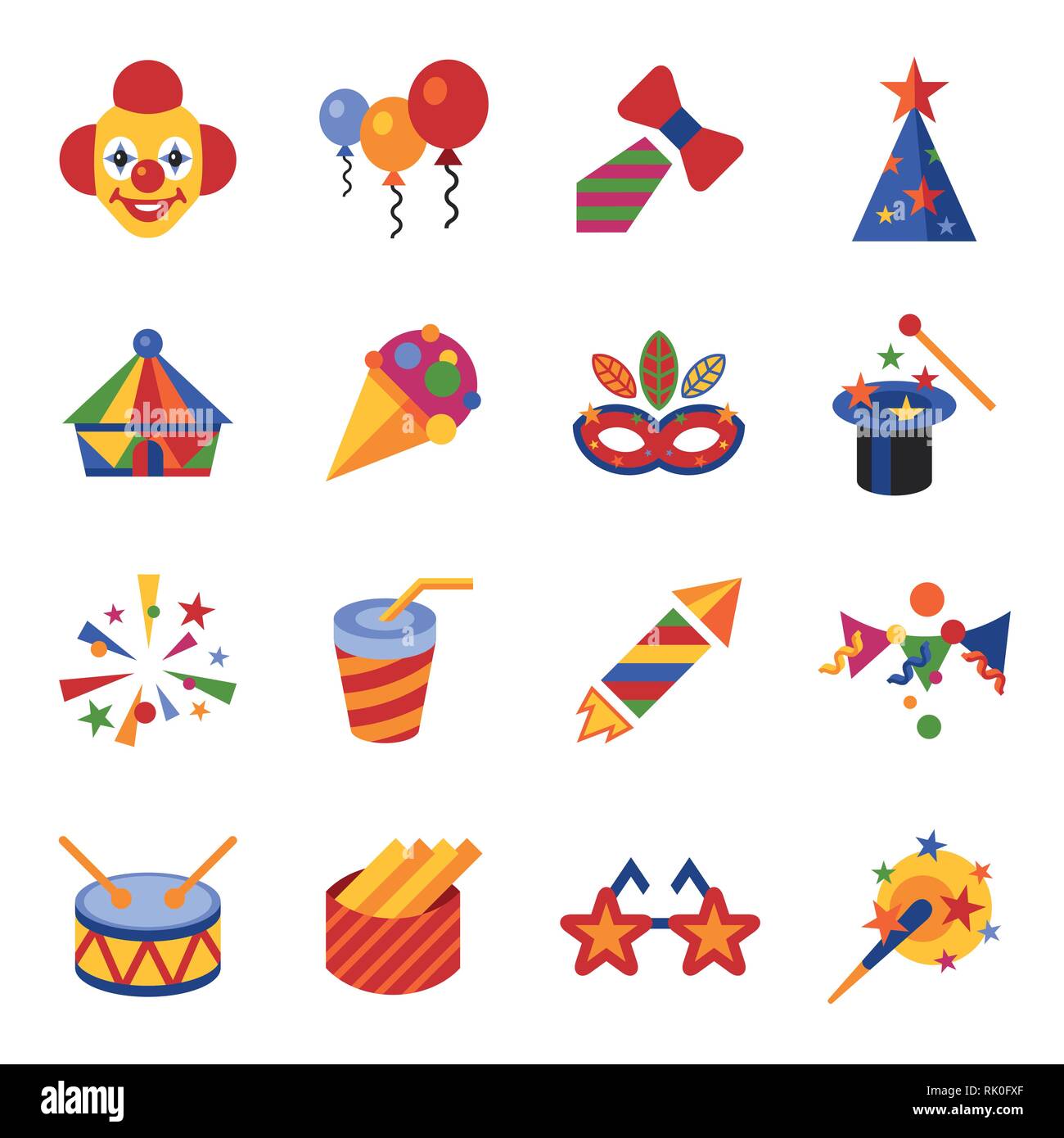 Digital vector carnival and circus simple icons, flat style ...