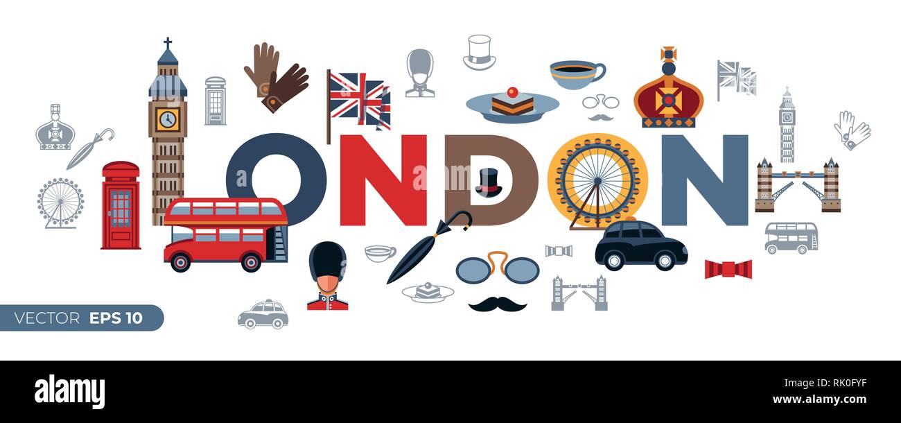 Digital vector london simple icons, flat style infographics Stock ...