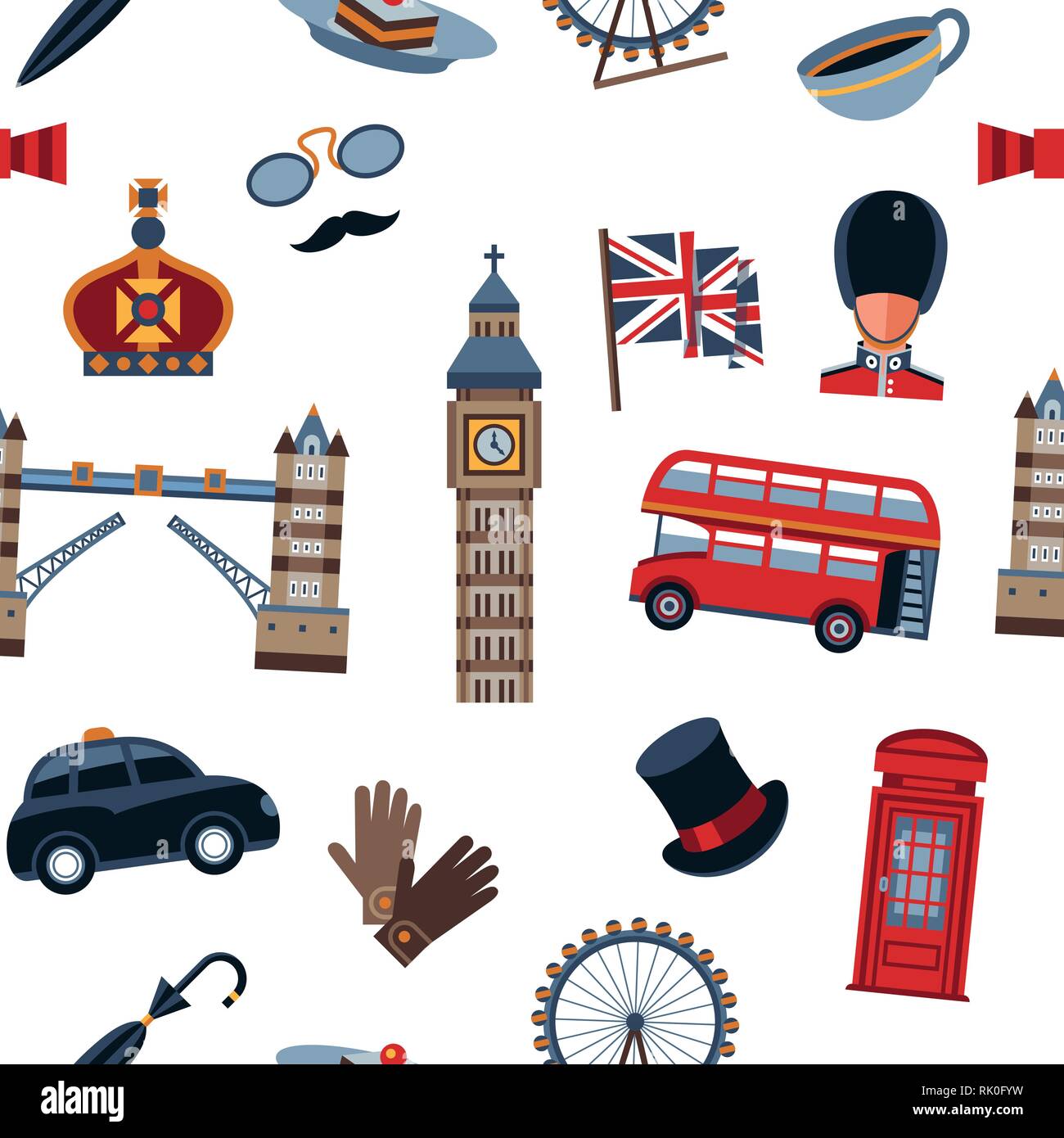 Digital vector london simple icons, flat style seamless pattern ...
