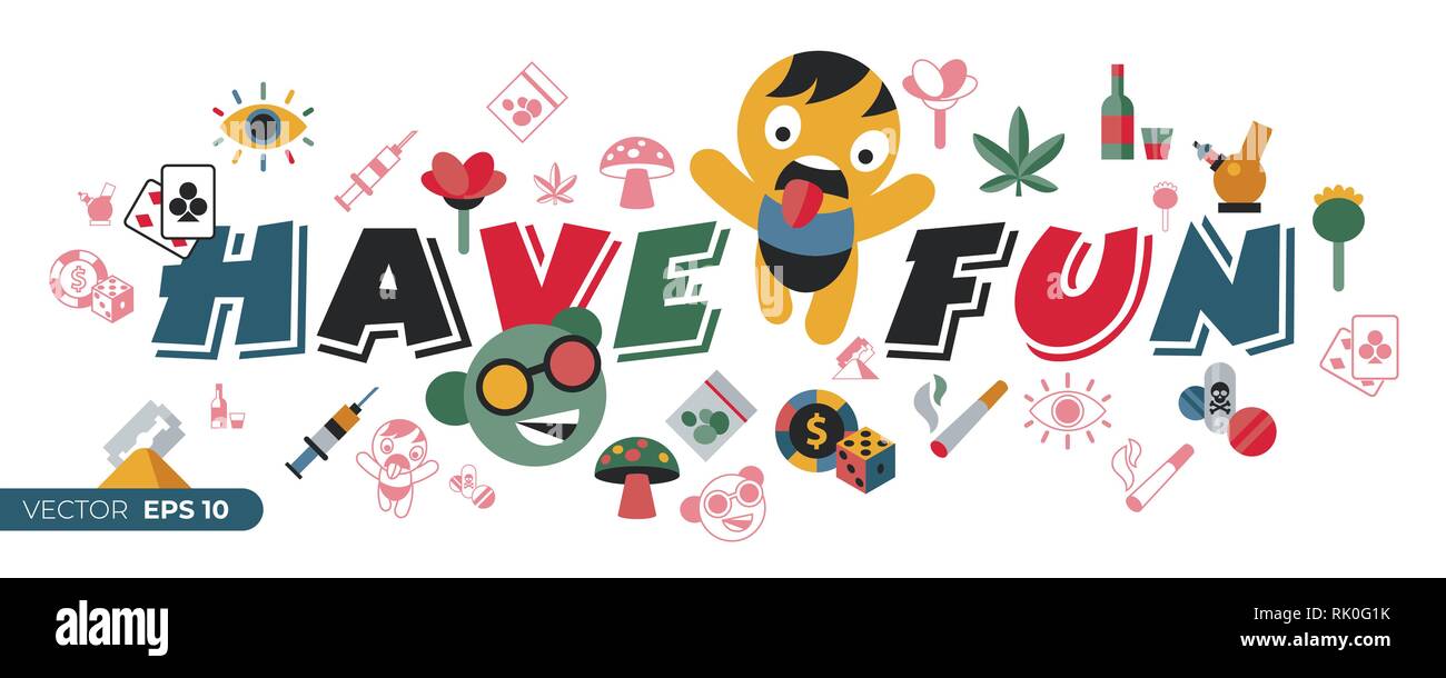 Digital vector having fun freaks and drugs simple icons, flat style ...
