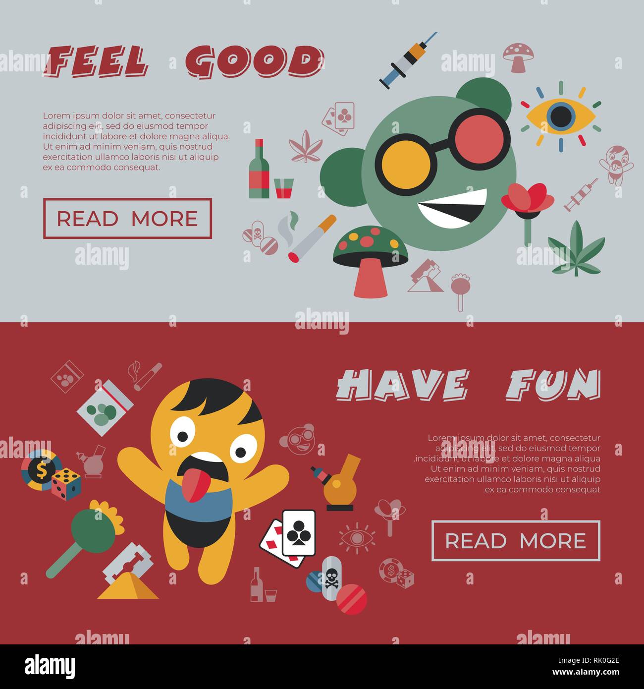 Digital vector having fun freaks and drugs simple icons, flat style ...