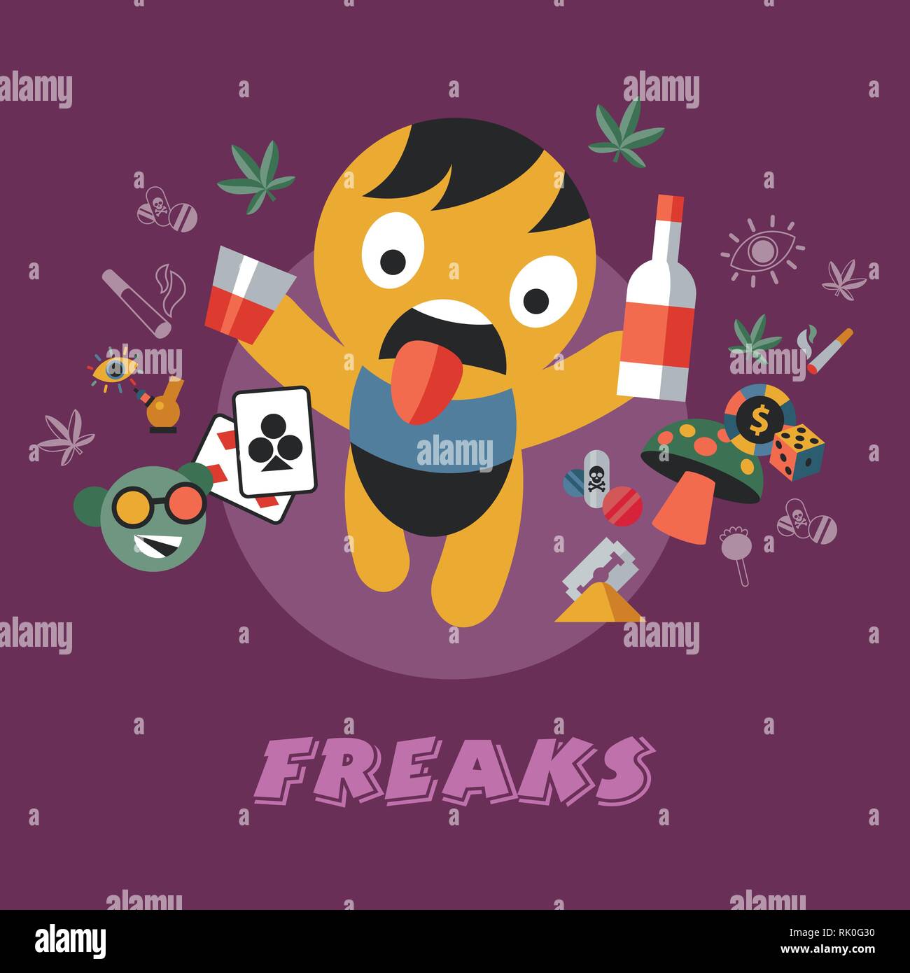 Digital vector having fun freaks and drugs simple icons, flat style ...