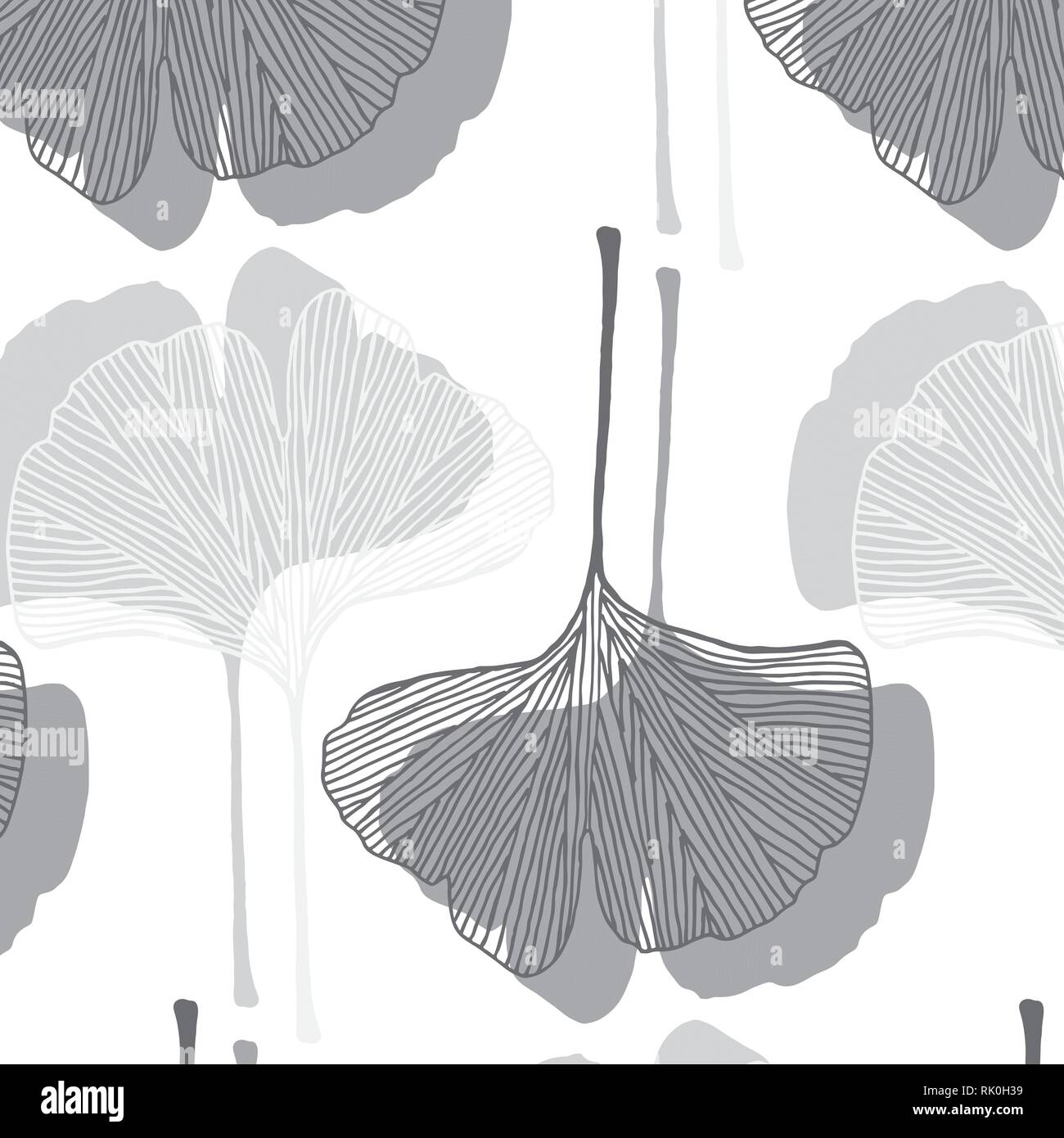 Ginkgo leaves vector pattern in gray colors palette on a white ...
