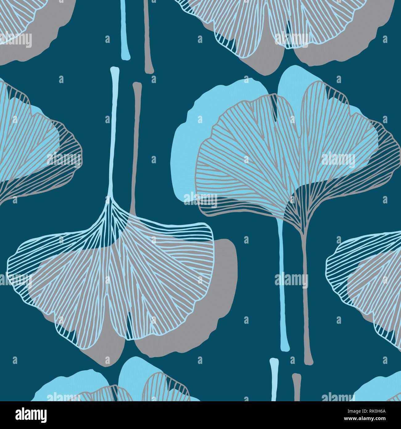 Ginkgo leaves vector pattern in gray and light blue colors palette on a ...