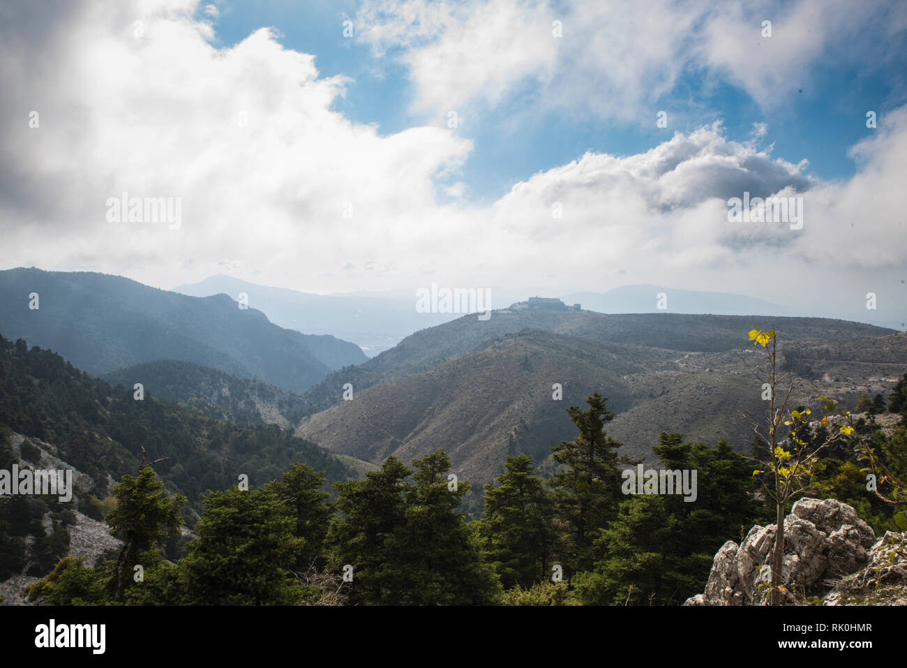 View of Parnitha mountain from Bafi refuge in Aharnes, Attiki, Greece ...