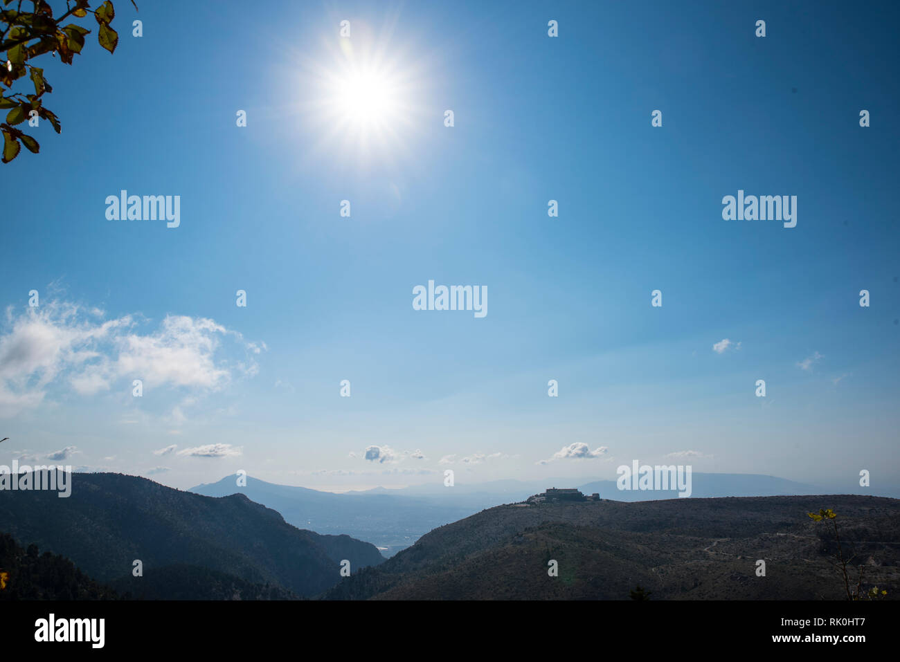 View of Parnitha mountain from Bafi refuge in Aharnes, Attiki, Greece ...