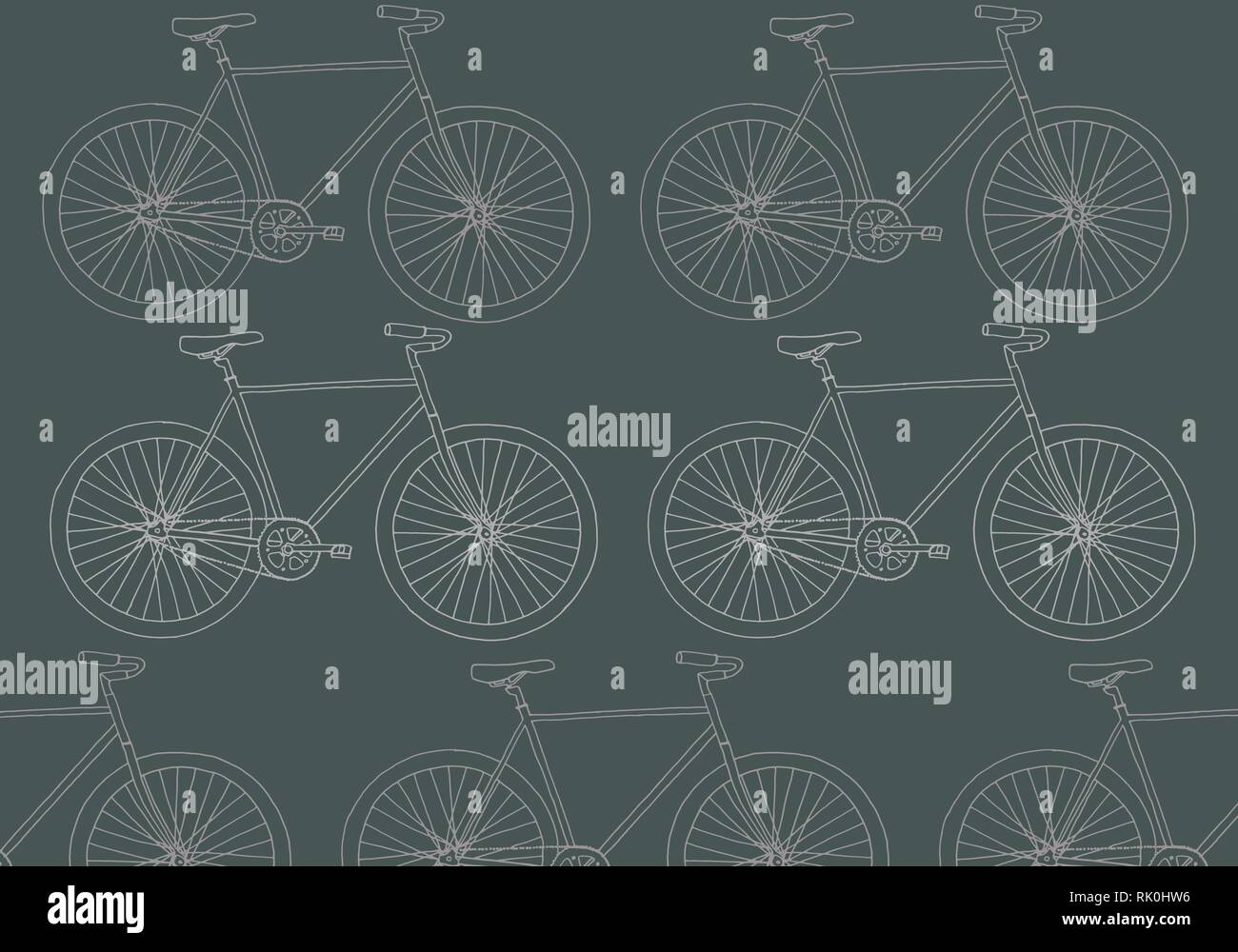 Hand drawn hipster bike vector pattern illustration in gray colors ...